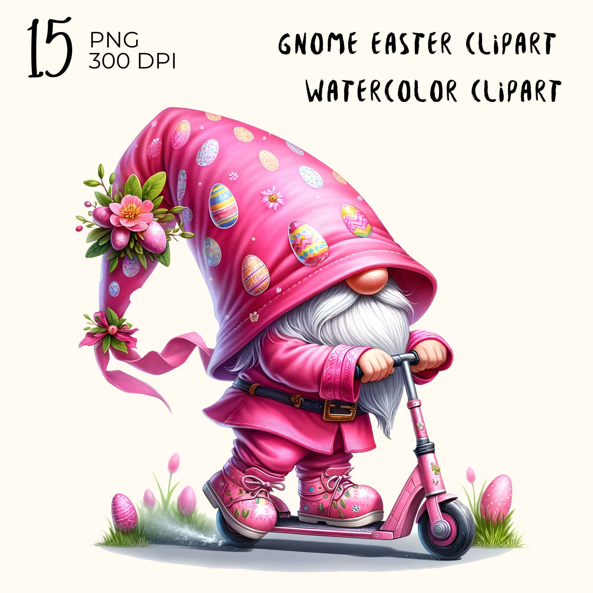 15 PNG Files : Gnome Easter Clipart, Watercolor Pink Gnome Clipart ...