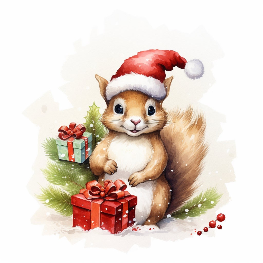 Set of Christmas Squirrel Clipart 15 High Quality Jpgs, Merry Christmas ...