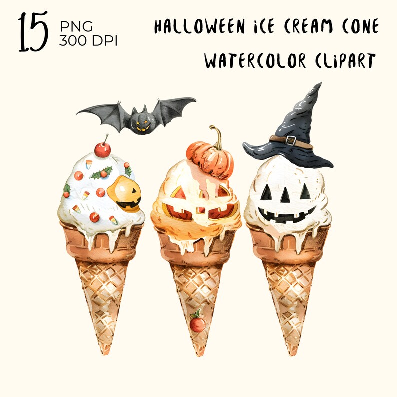 15 PNG Files : Ice Cream Cones Dressed up in Holiday Themes Halloween ...