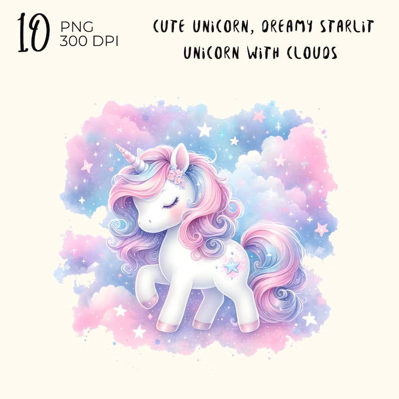 Cute Unicorn PNG Clipart: Dreamy Starlit Illustration (digital Download ...