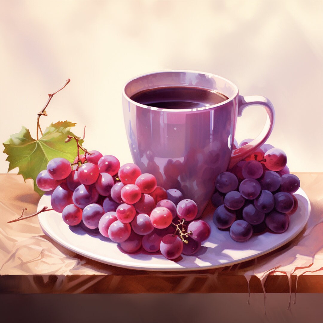 7 JPG File : Grapes and Coffee, Watercolor Grapes, Grapes Clipart ...
