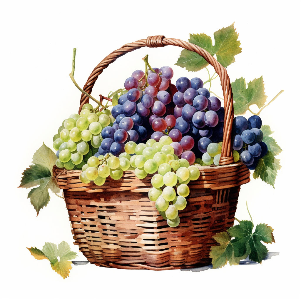 Watercolor Grapes in a Basket, Fruit, Digital Download, Card Making ...