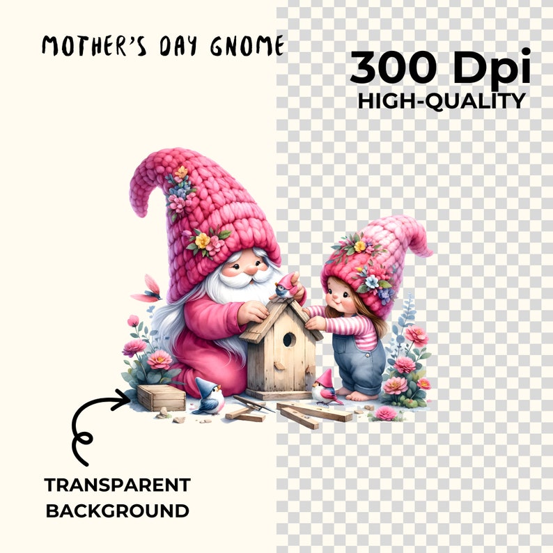 15 PNG Files : Mother's Day Gnome Clipart, Watercolor Gnome Clipart ...