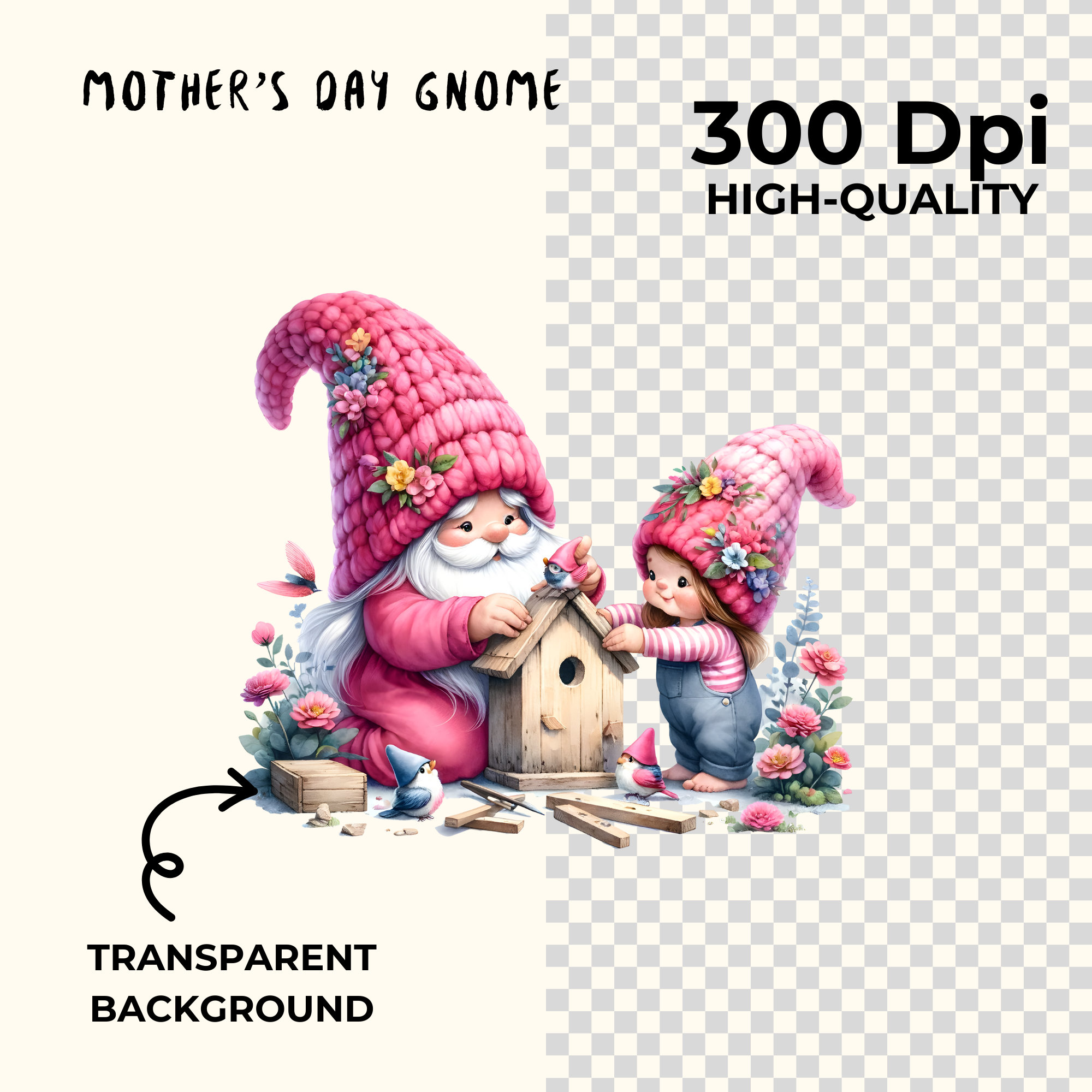 15 PNG Files : Mother's Day Gnome Clipart, Watercolor Gnome Clipart ...