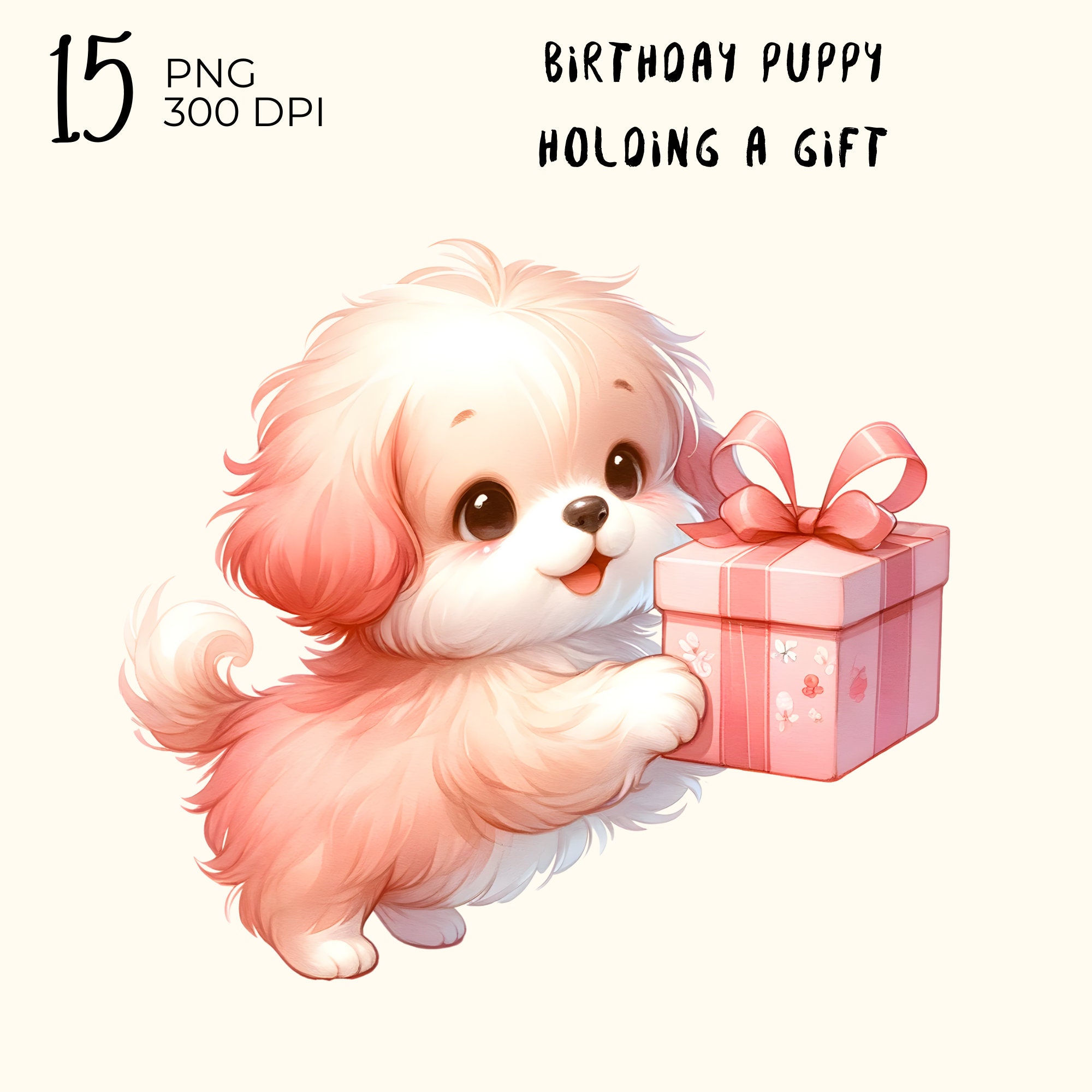 Watercolor Birthday Puppy PNG Clipart: Gift Dog (300 DPI) - Etsy