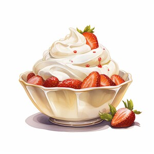 Watercolor Strawberries and Cream, Fruit, Digital Download, Card Making ...