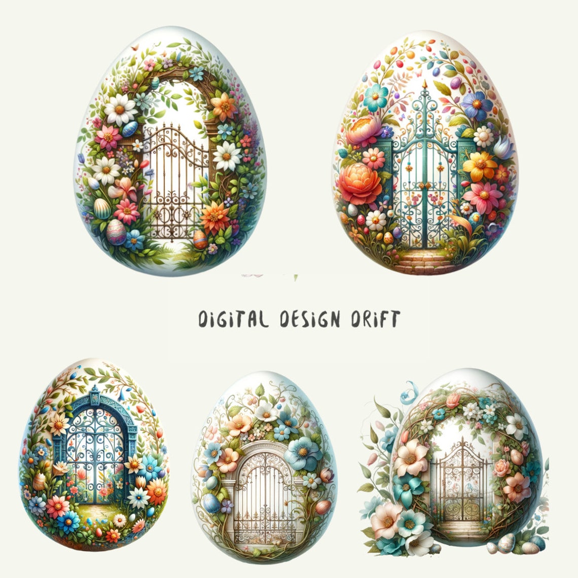 10 PNG Files : Easter Ceramic Egg Clipart, Garden Gate Enchanted Easter ...