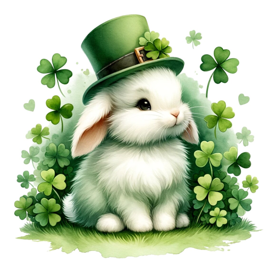 10 PNG Files : Watercolor Lucky Clover Charm Adorable Animal in Top Hat ...