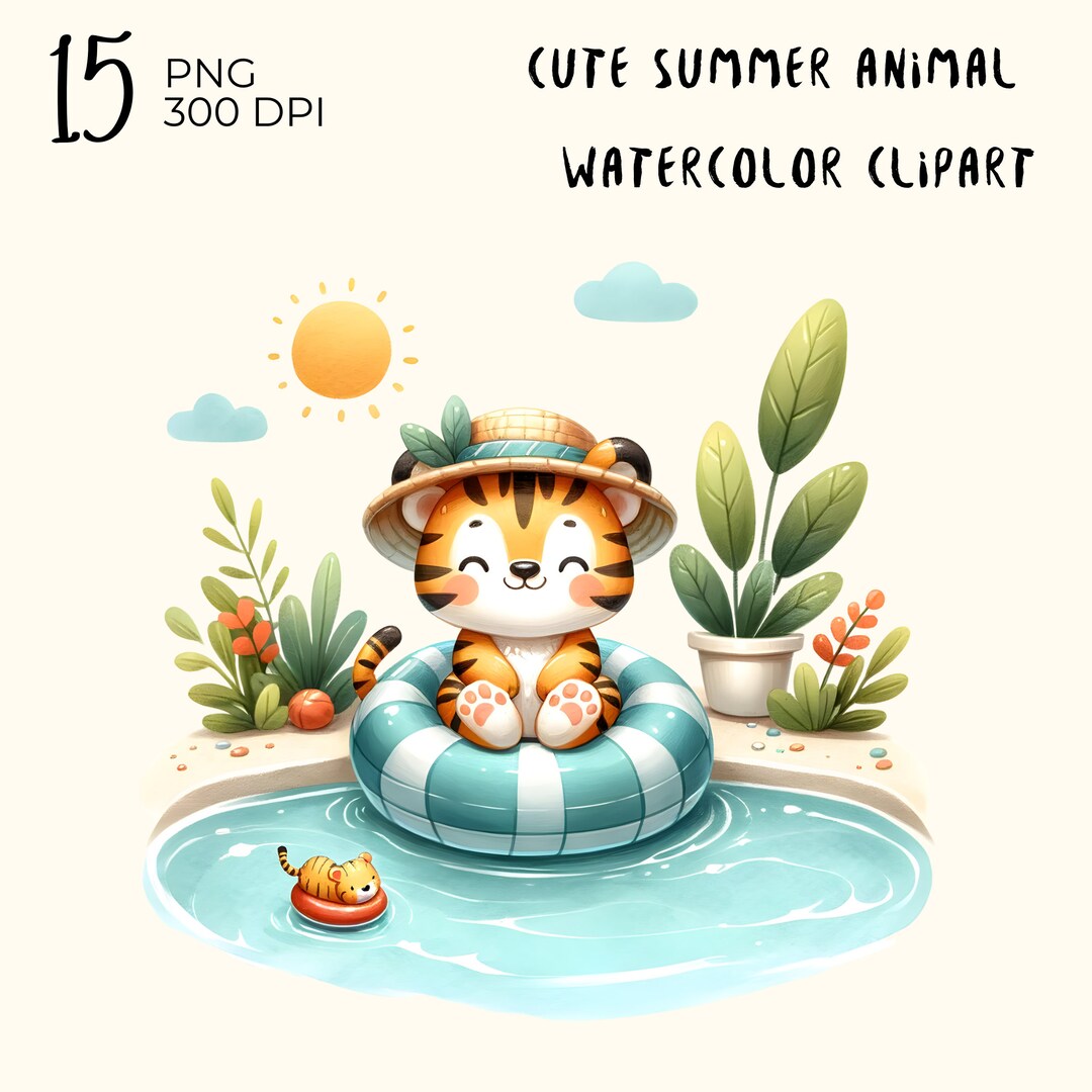 15 PNG Files : Cute Summer Animal Clipart, Animal Clipart, Animal Png ...