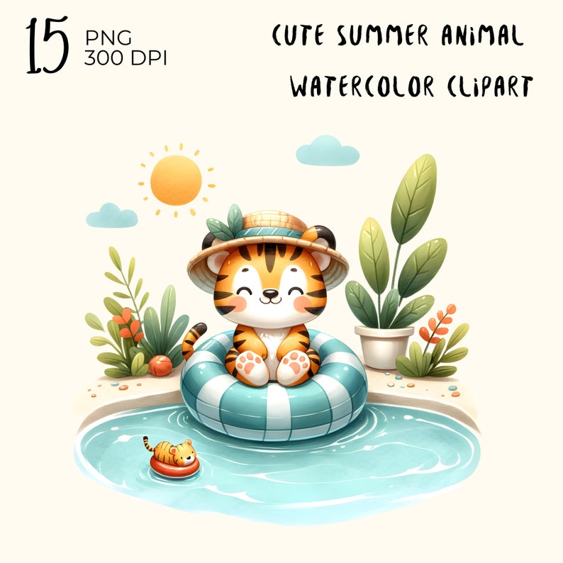 15 PNG Files : Cute Summer Animal Clipart, Animal Clipart, Animal Png ...