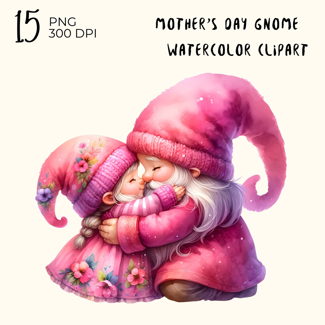15 PNG Files : Mother's Day Gnome Clipart, Watercolor Gnome Clipart ...