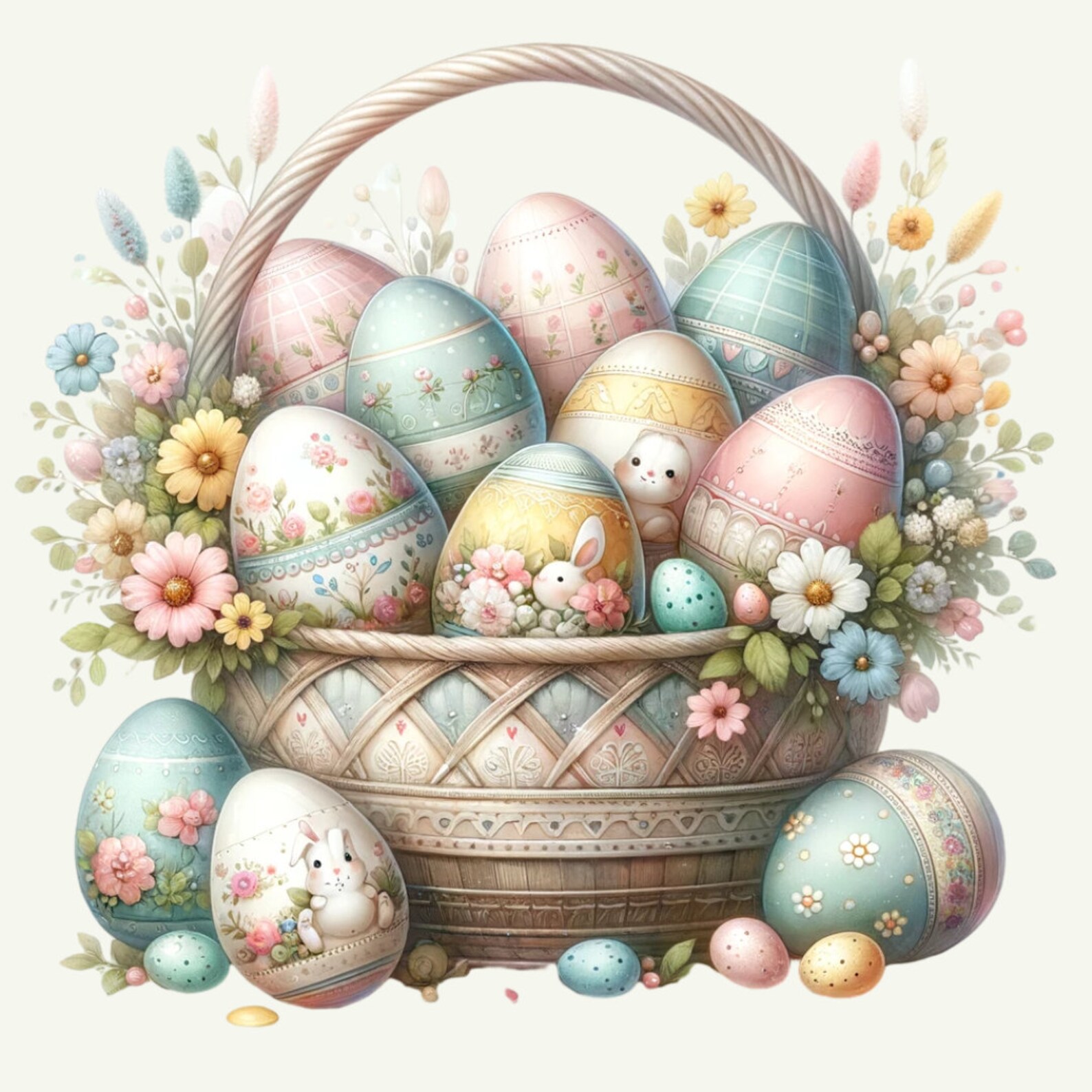 10 PNG Files : Easter Ceramic Egg Clipart, Festive Floral Easter Egg ...