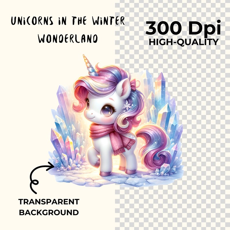 Winter Wonderland Unicorn Clipart: Watercolor PNG Files (digital ...