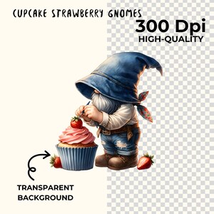 15 PNG Files : Cupcake Strawberry Gnomes, Summer Gnome, Watercolor ...