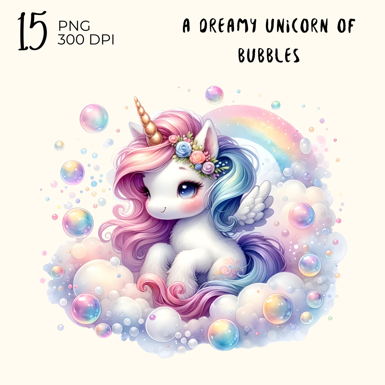 15 PNG Files : A Dreamy Unicorn Floating on a Bed of Pastel-colored ...