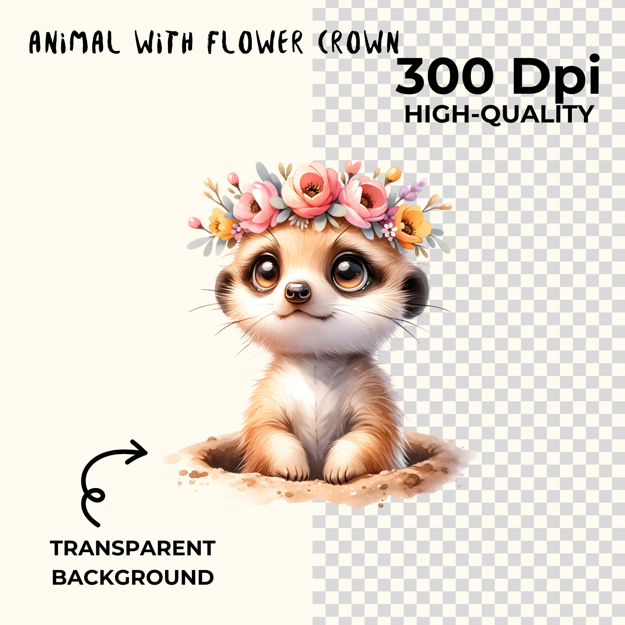 Animal Flower Crown Clipart: Watercolor PNG Files (digital Download) - Etsy