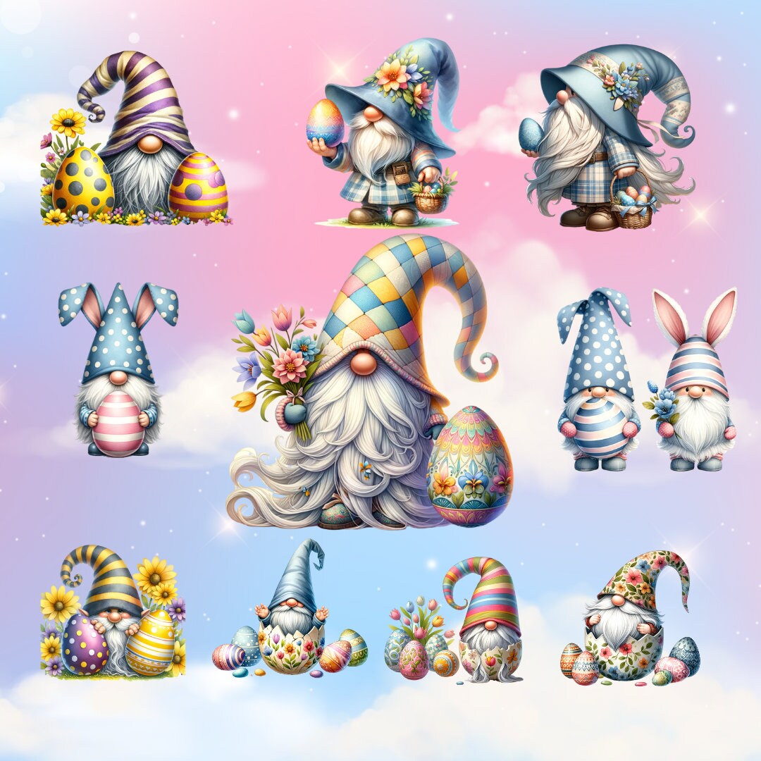 10 PNG Files : Spring Gnome With Easter Egg - Charming Holiday ...