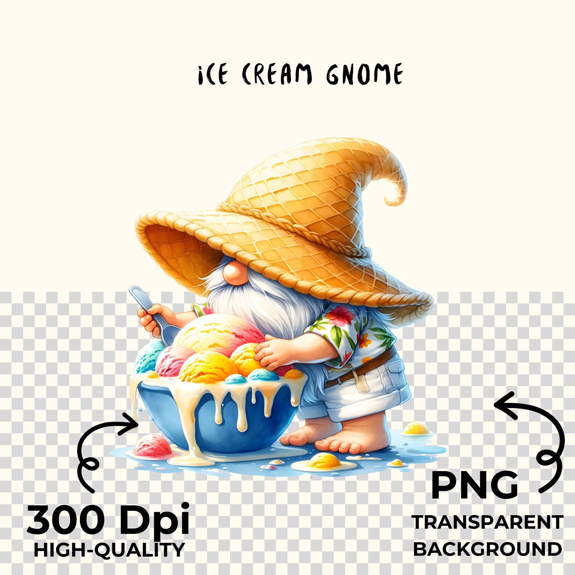 15 PNG Files : Ice Cream Gnome Clipart, Watercolor Gnome Png ...