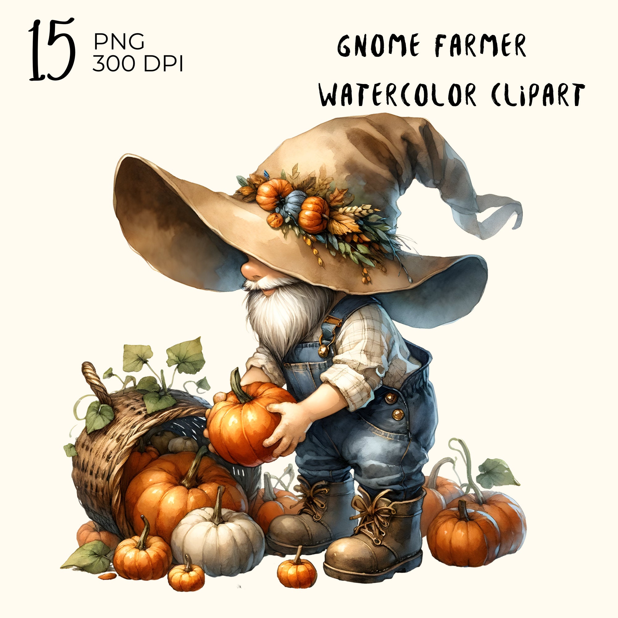 15 PNG Files : Gnome Farmer Clipart, Watercolor Gnome Png, Watercolor ...