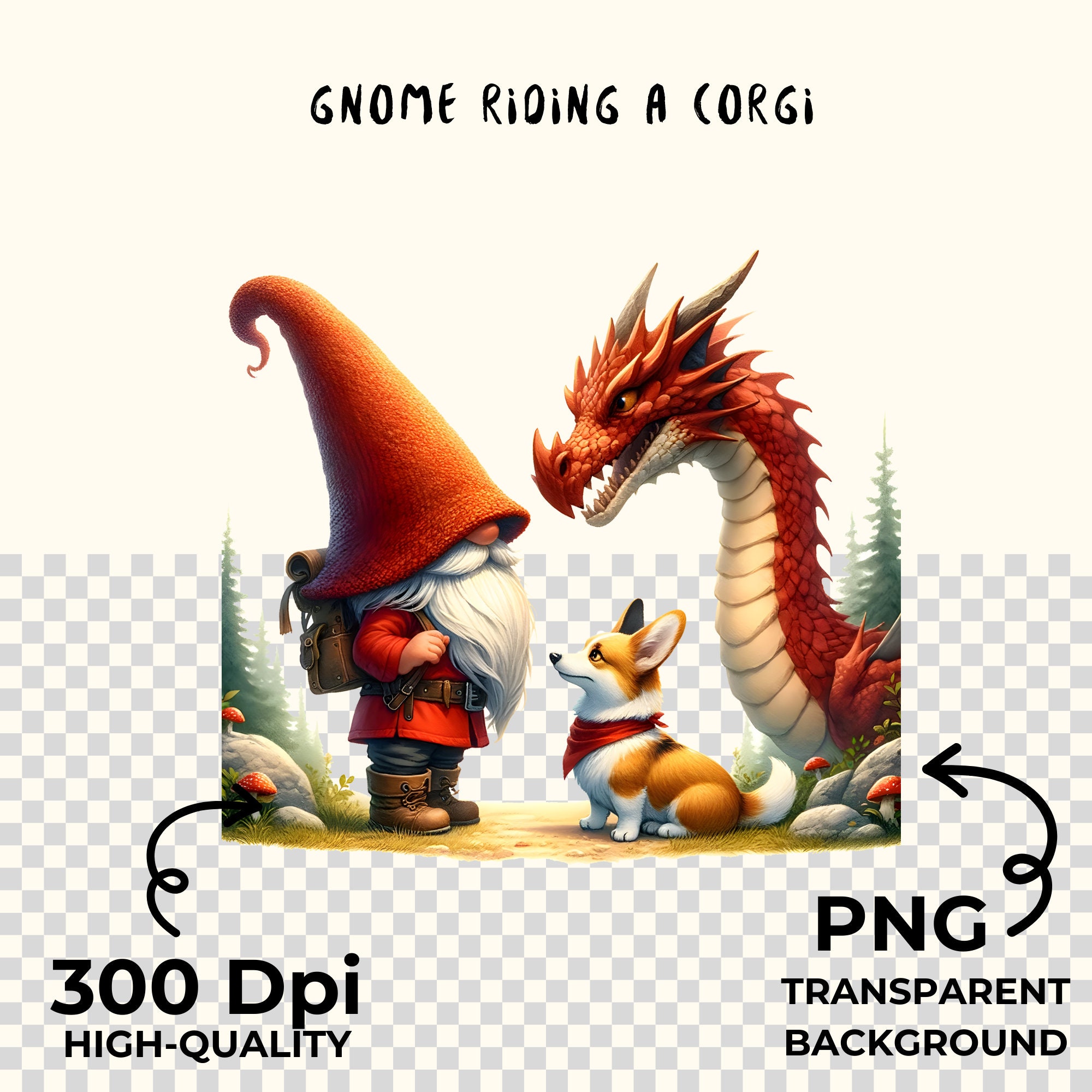 15 PNG Files : Gnome Riding a Corgi Clipart, Watercolor Gnome Clipart ...