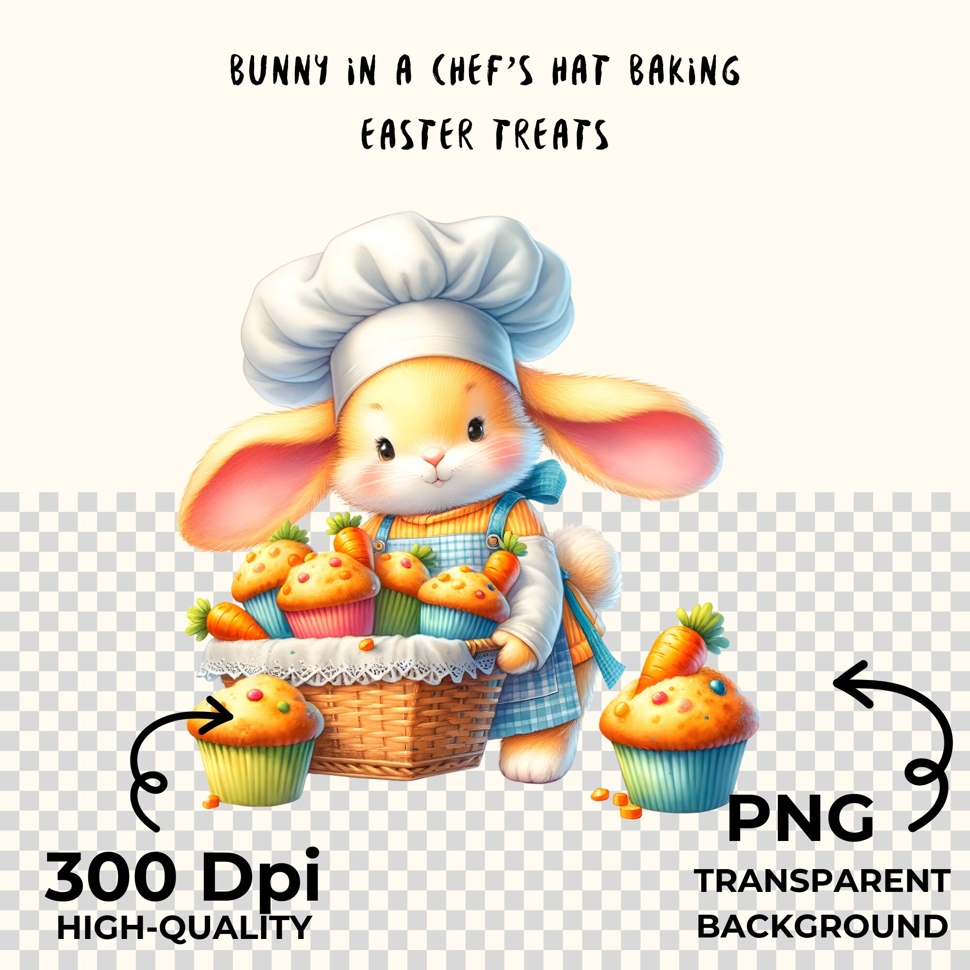 10 PNG Files : Bunny in a Chef's Hat Baking Easter Treats, Watercolor ...