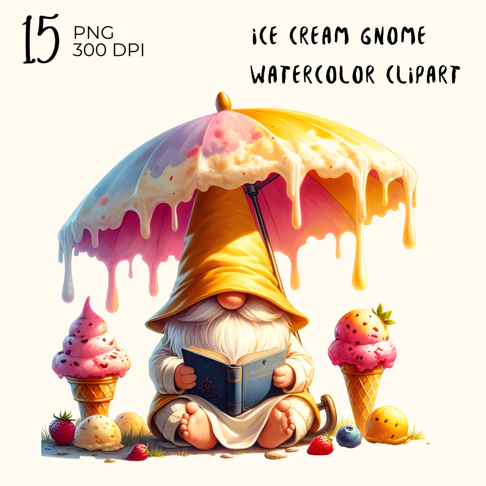 15 PNG Files : Ice Cream Gnome Clipart, Watercolor Gnome Png ...