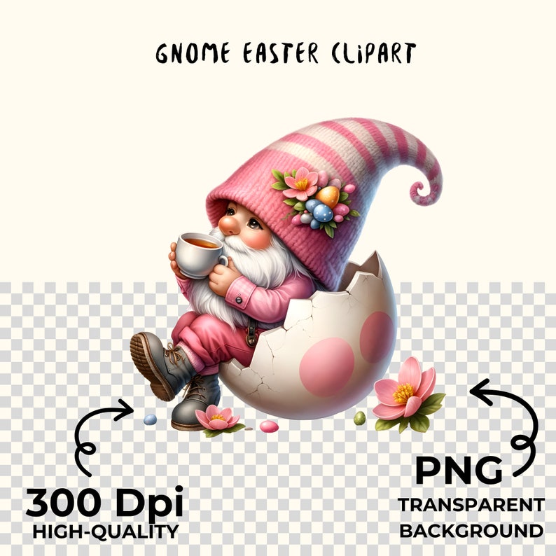 15 PNG Files : Gnome Easter Clipart, Watercolor Pink Gnome Clipart ...