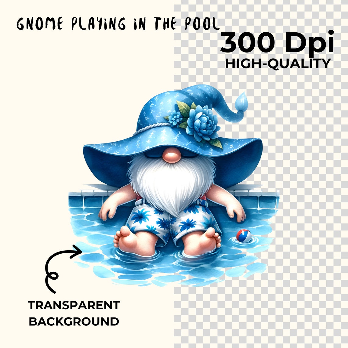 15 PNG Files : Gnome Playing in the Pool, Summer Gnome, Watercolor ...