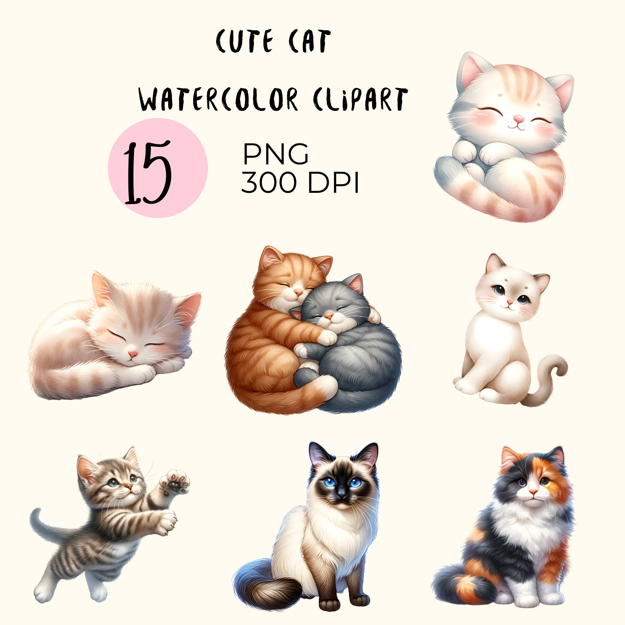 Watercolor Cute Cat Clipart PNG, Nursery Decor With Cute Animals, Cute ...