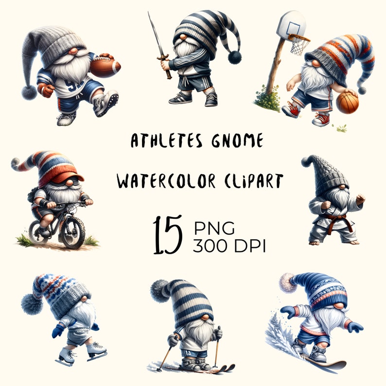 15 PNG Files : Athletes Gnome Clipart, Watercolor Gnome Png, Watercolor ...
