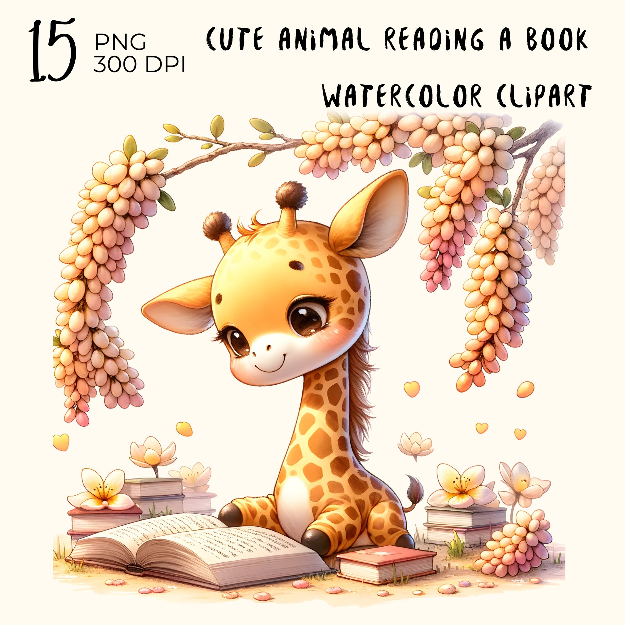 15 PNG Files : Cute Animal Reading a Book, Cute Summer Animal Clipart ...