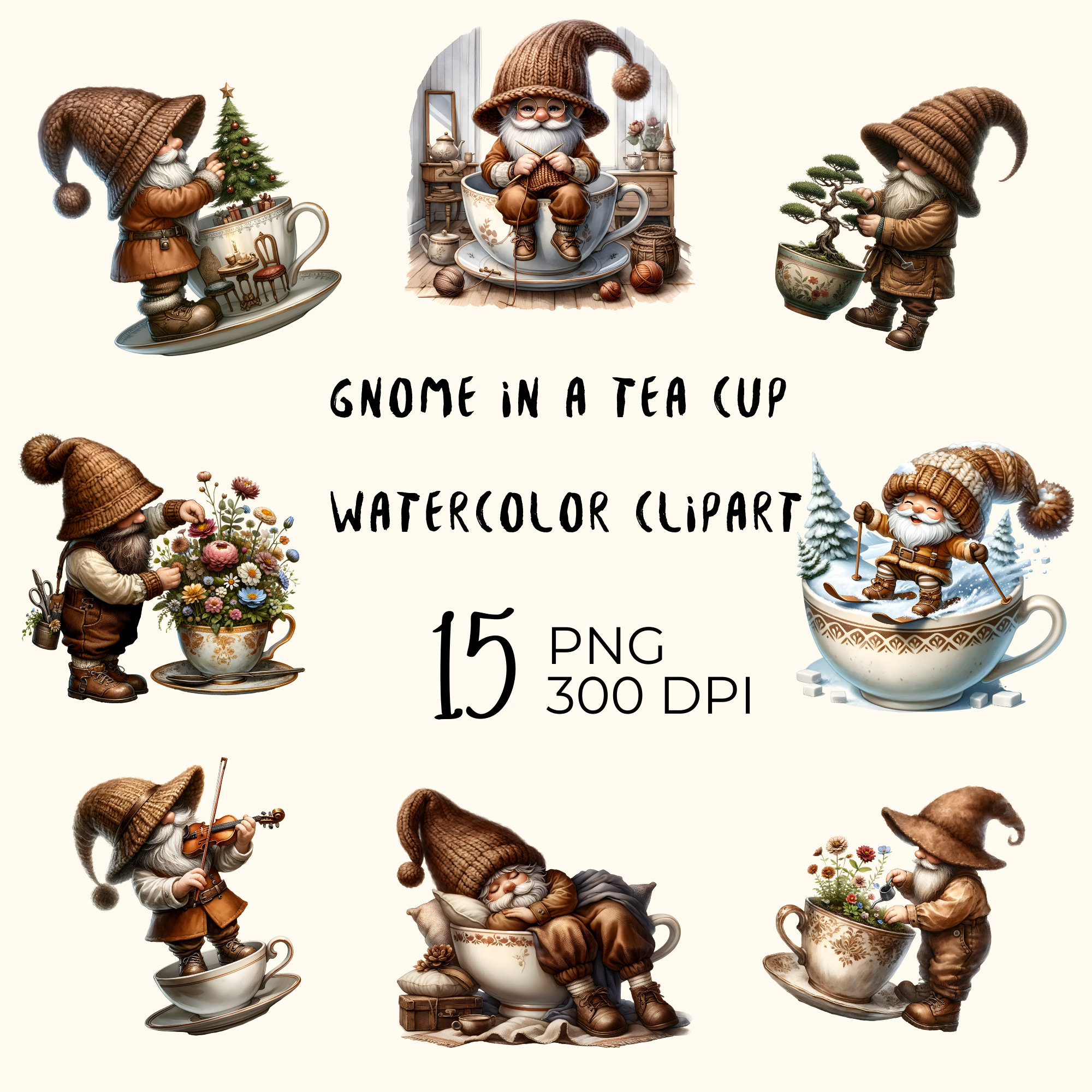 15 PNG Files : Gnome in a Tea Cup Clipart, Watercolor Gnome Png ...