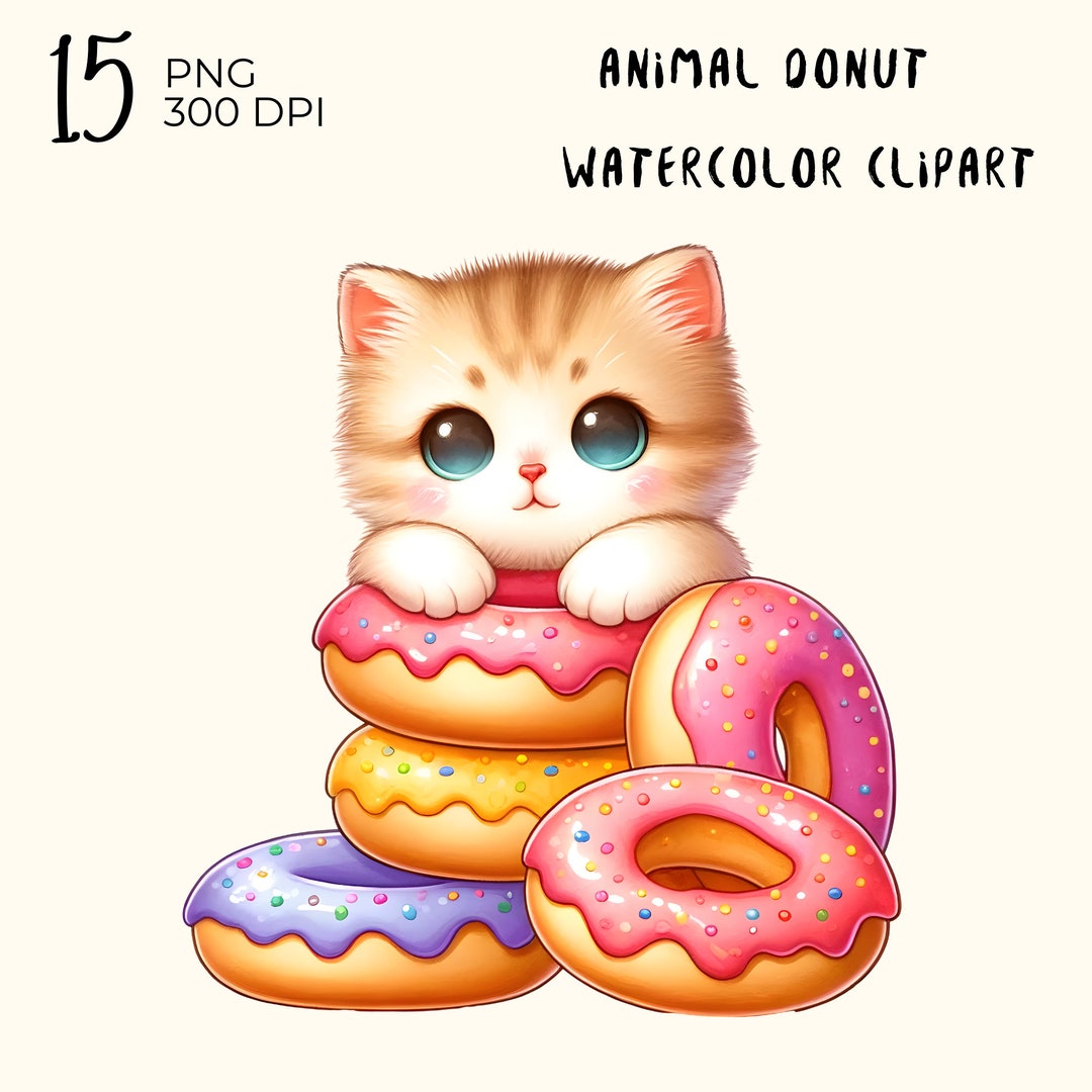 15 PNG Files : Animal Donut, Watercolor Animal Clipart, Watercolor Png ...