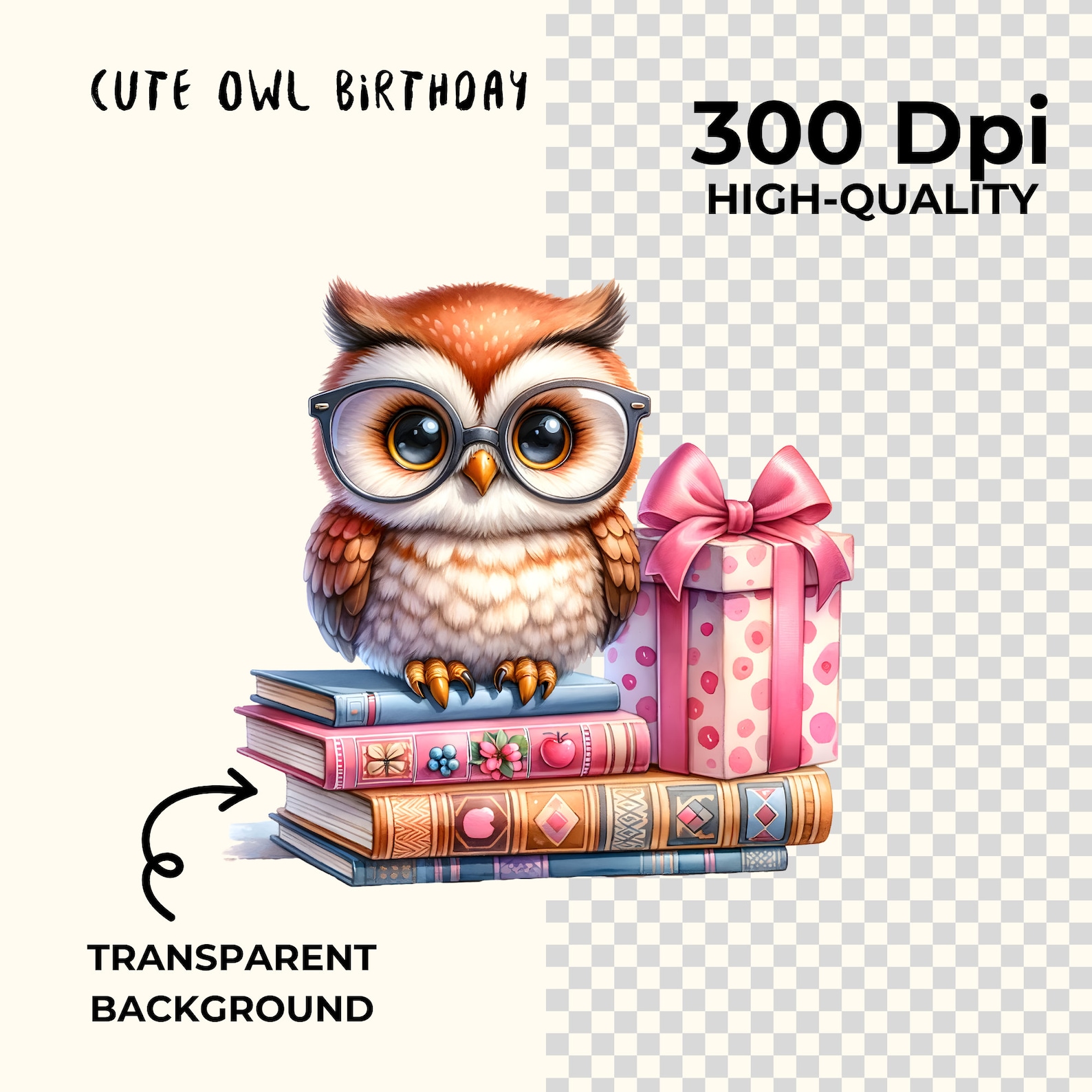 15 PNG Files : Cute Owl With a Birthday Banner, Watercolor Cute Owl ...