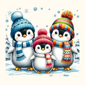 15 PNG : Winter Penguin, Cute Penguin Xmas, Winter Holiday Clipart ...