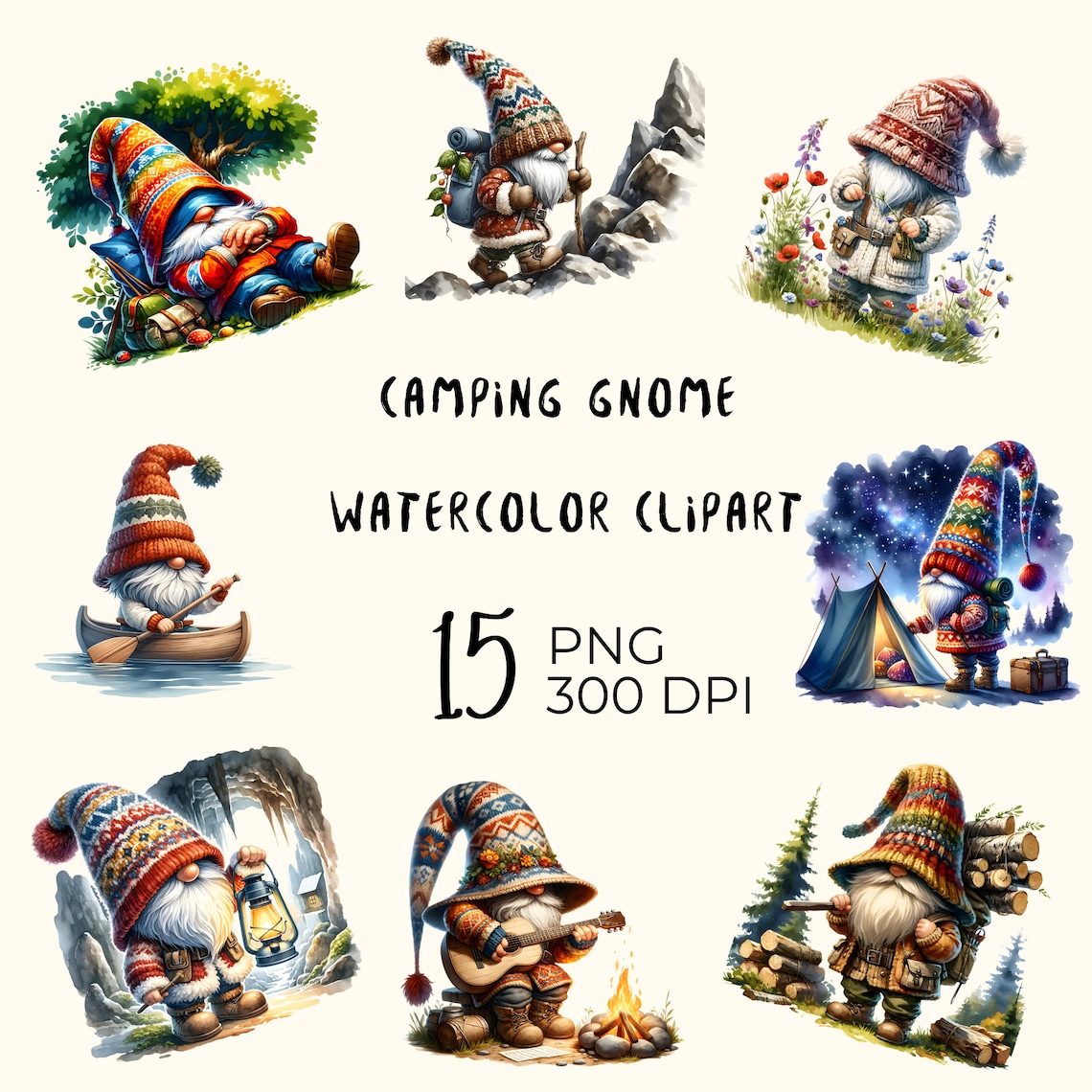 Camping Gnome Watercolor Clipart: 15 PNG Files (digital Download) - Etsy