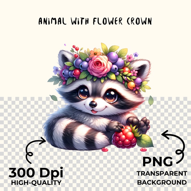 Animal Flower Crown Clipart: Watercolor PNG Files (digital Download) - Etsy