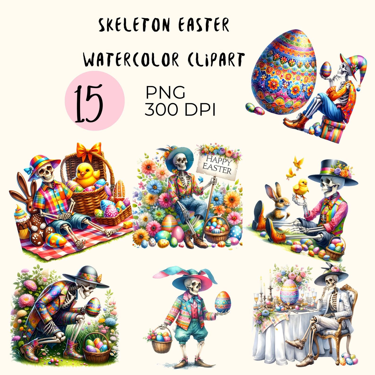 15 PNG Files : Skeleton Easter Png, Watercolor Skeleton Png, Watercolor ...