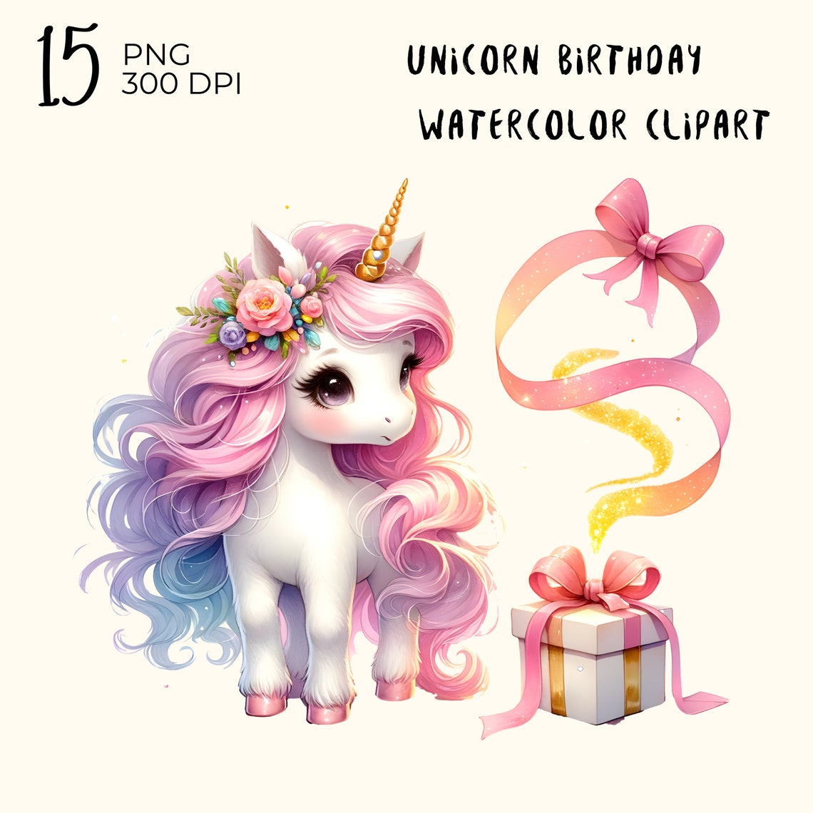 15 PNG Files : Unicorn Birthday Clipart, Cute Unicorn, Kawaii Unicorn ...