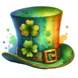 10 PNG Files : Whimsical Leprechaun Hat With Clover Illustration ...