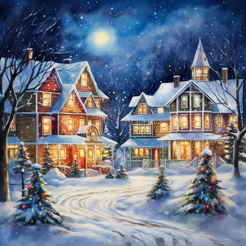 Watercolor Christmas Holiday Village, Digital Download, Card Making ...