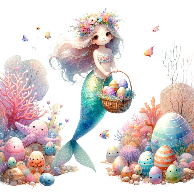 14 PNG Files Enchanted Easter Mermaid: Festive Sea Fantasy, Digital ...