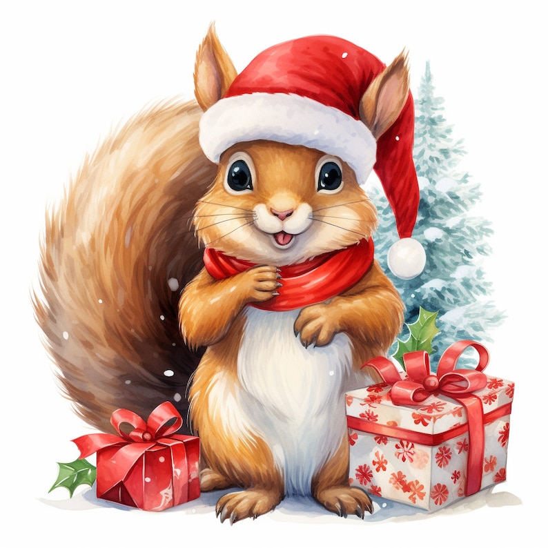 Set of Christmas Squirrel Clipart 15 High Quality Jpgs, Merry Christmas ...