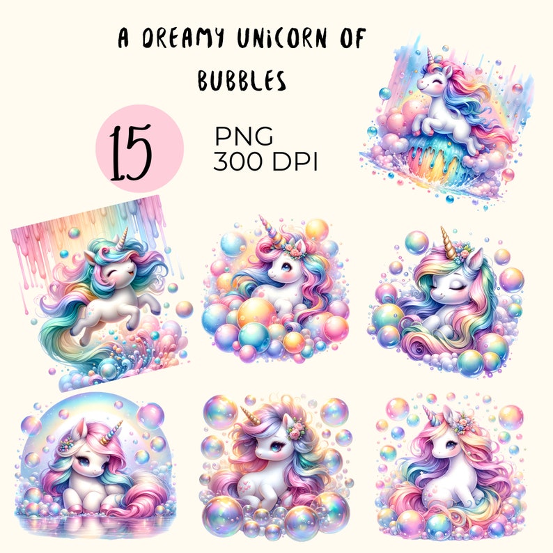 15 PNG Files : A Dreamy Unicorn Floating on a Bed of Pastel-colored ...