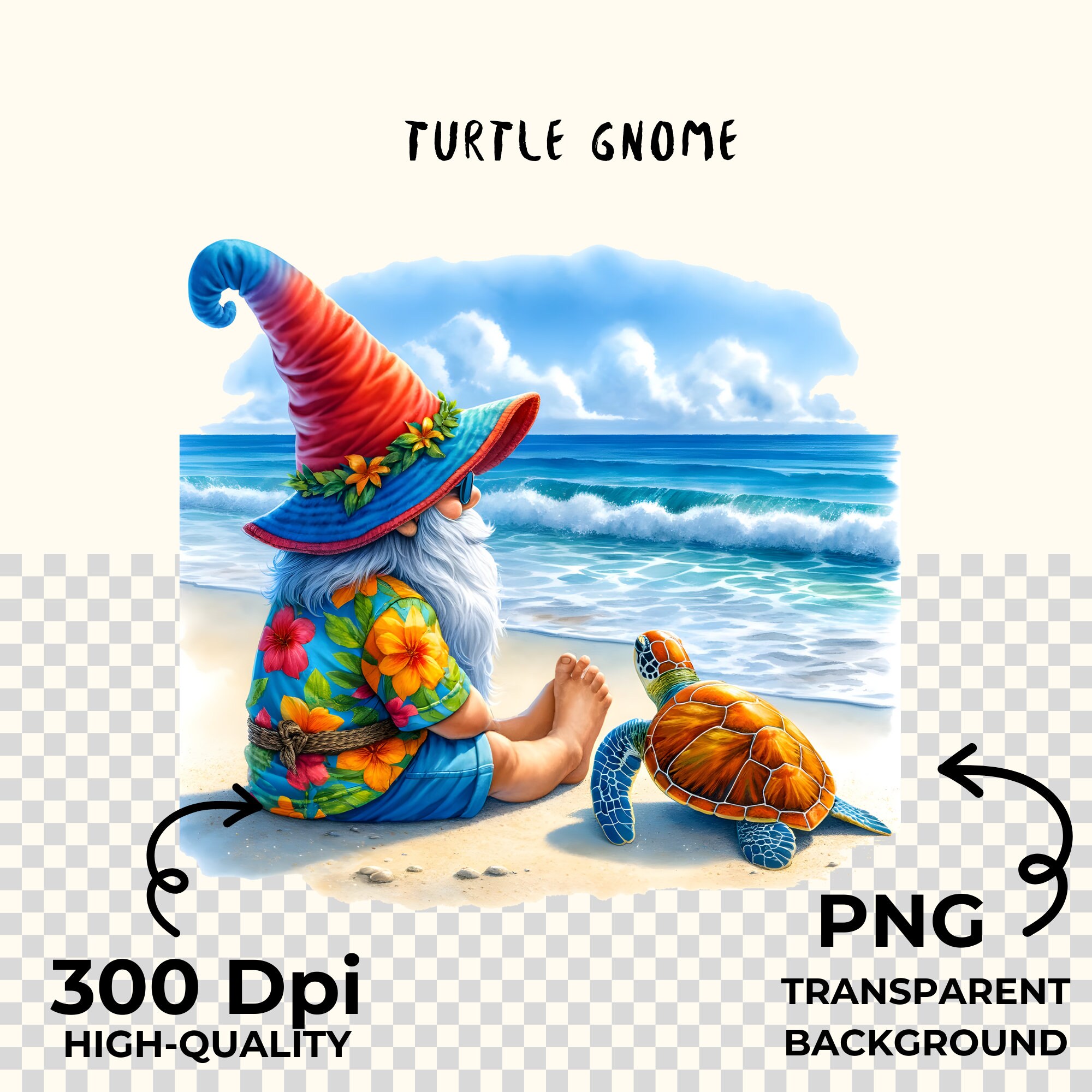 Turtle Gnome Watercolor PNG Clipart: Summer Gnomes (digital Download ...