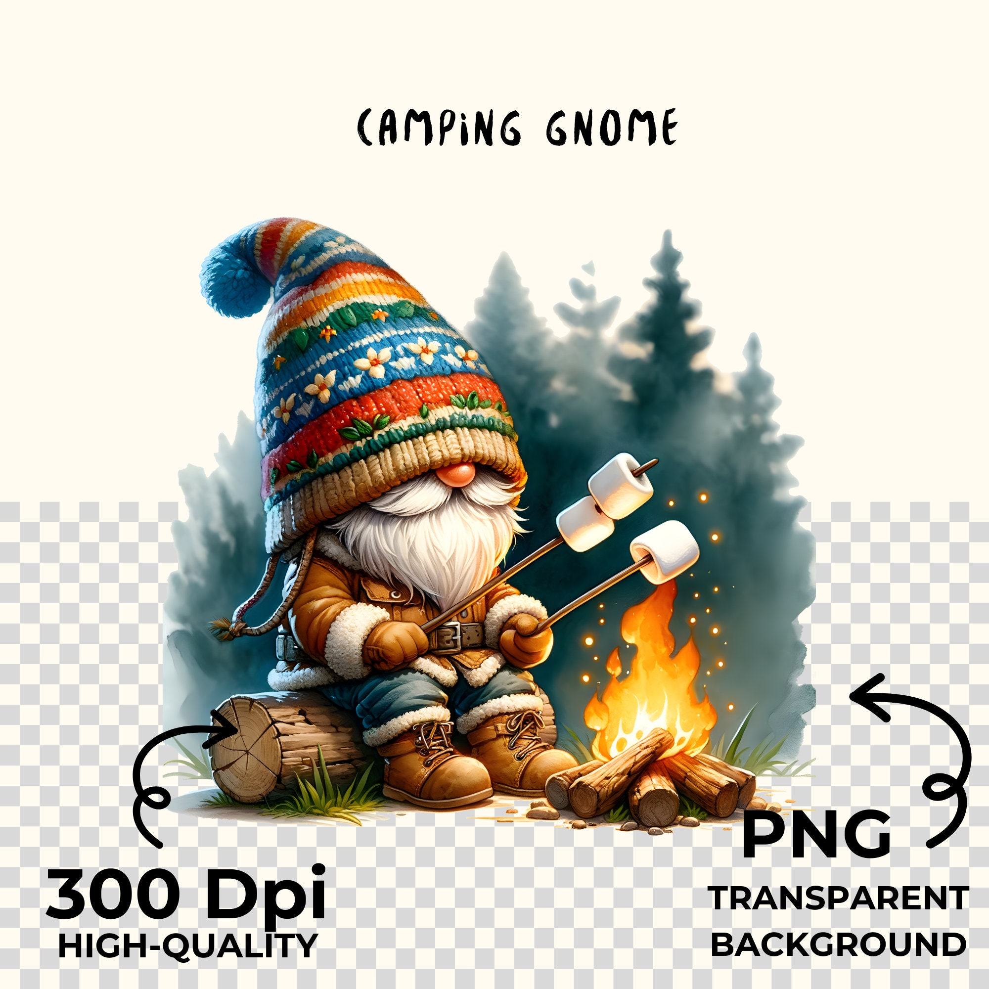 15 PNG Files : Camping Gnome Clipart, Watercolor Gnome Png, Watercolor ...