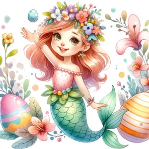 14 PNG Files Enchanted Easter Mermaid: Festive Sea Fantasy, Digital ...