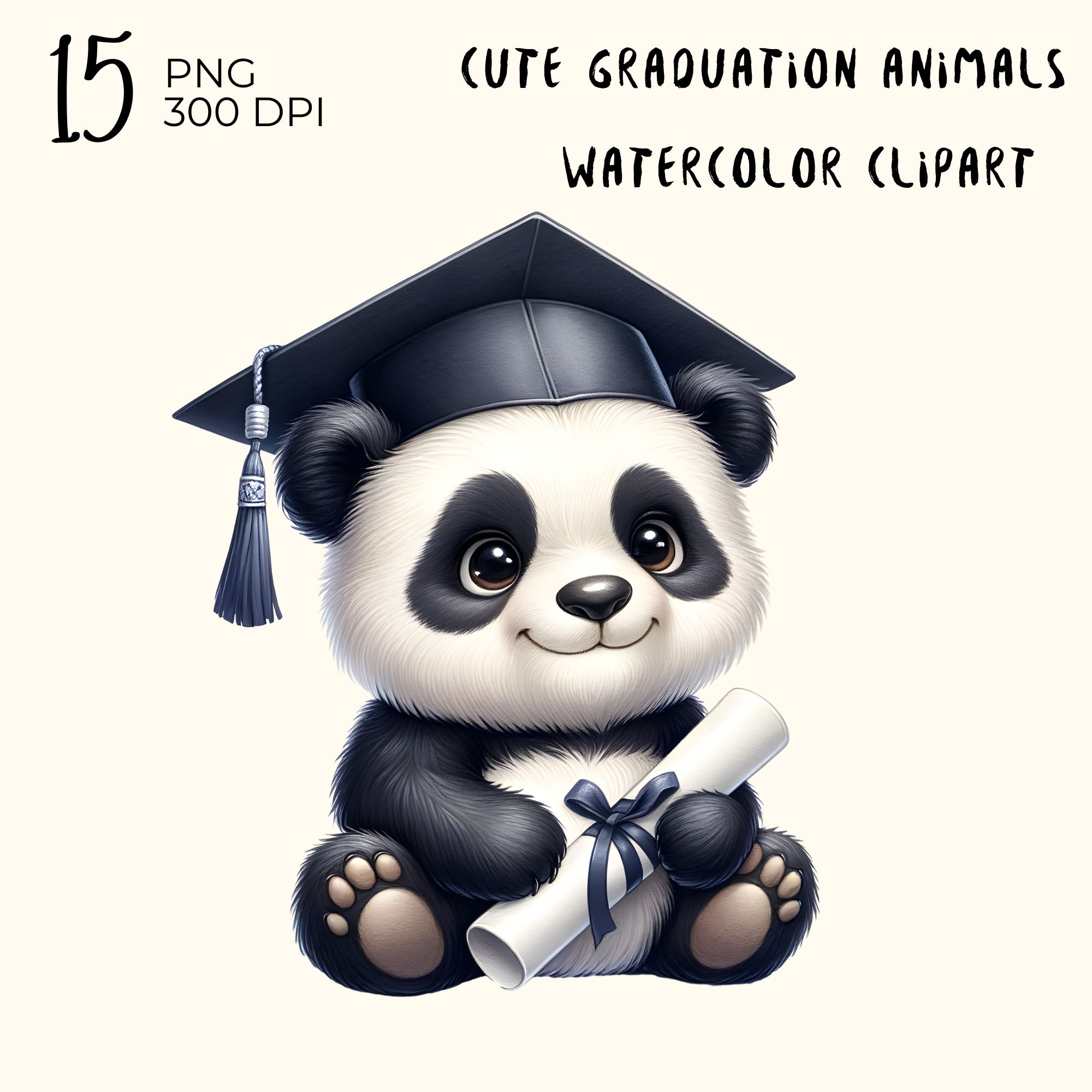 15 PNG Files : Cute Graduation Animals, Watercolor Cute Animal ...