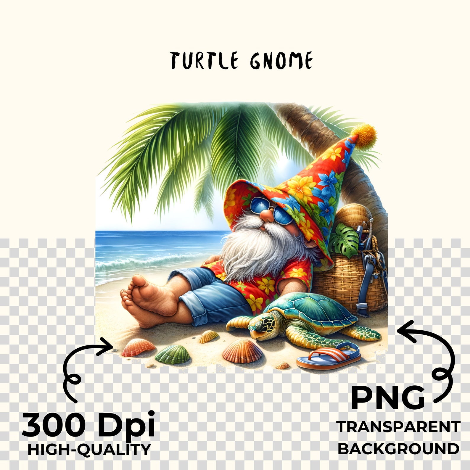 Turtle Gnome Watercolor PNG Clipart: Summer Gnomes (digital Download ...