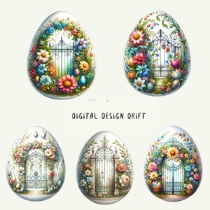 10 PNG Files : Easter Ceramic Egg Clipart, Garden Gate Enchanted Easter ...